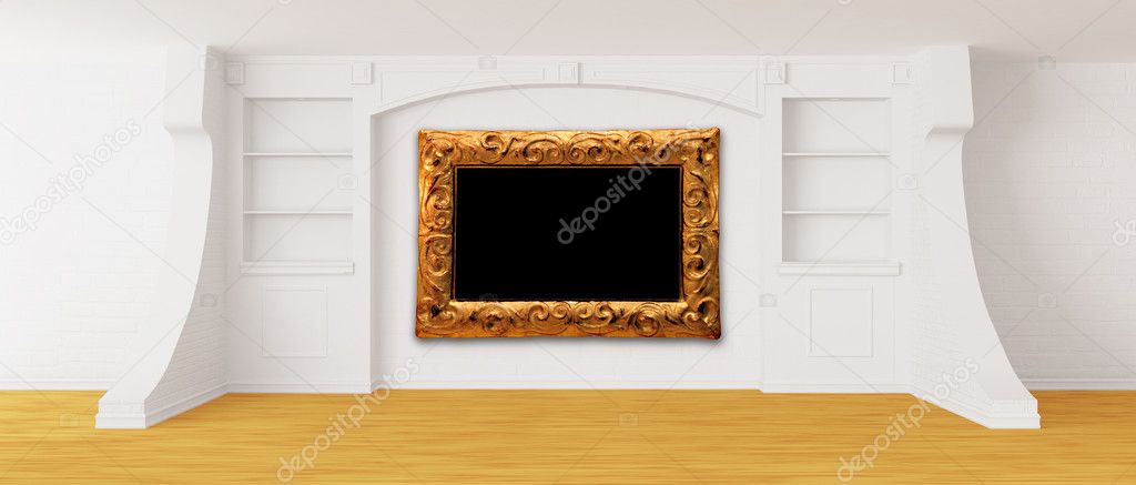 Empty bookcase with antique frame in modern interior Stock Photo by ...