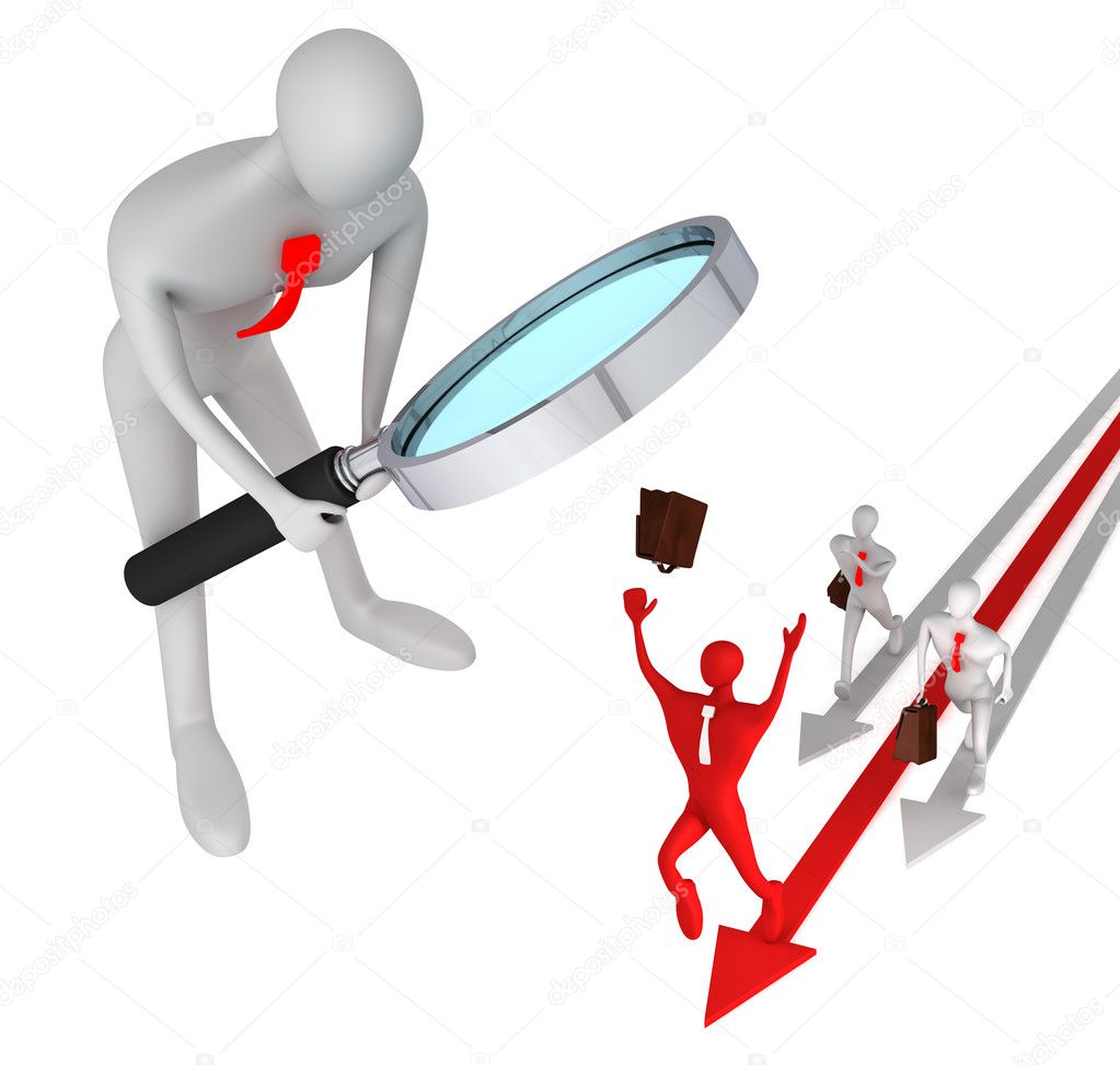 3D persona vigilando hombre 3d sobre la flecha roja y su derrotado c ...