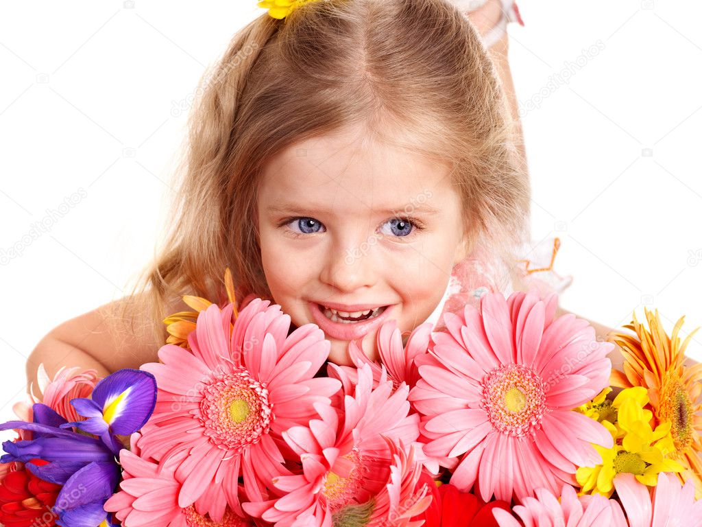 Happy child holding flowers. — Stock Photo © poznyakov #8600840