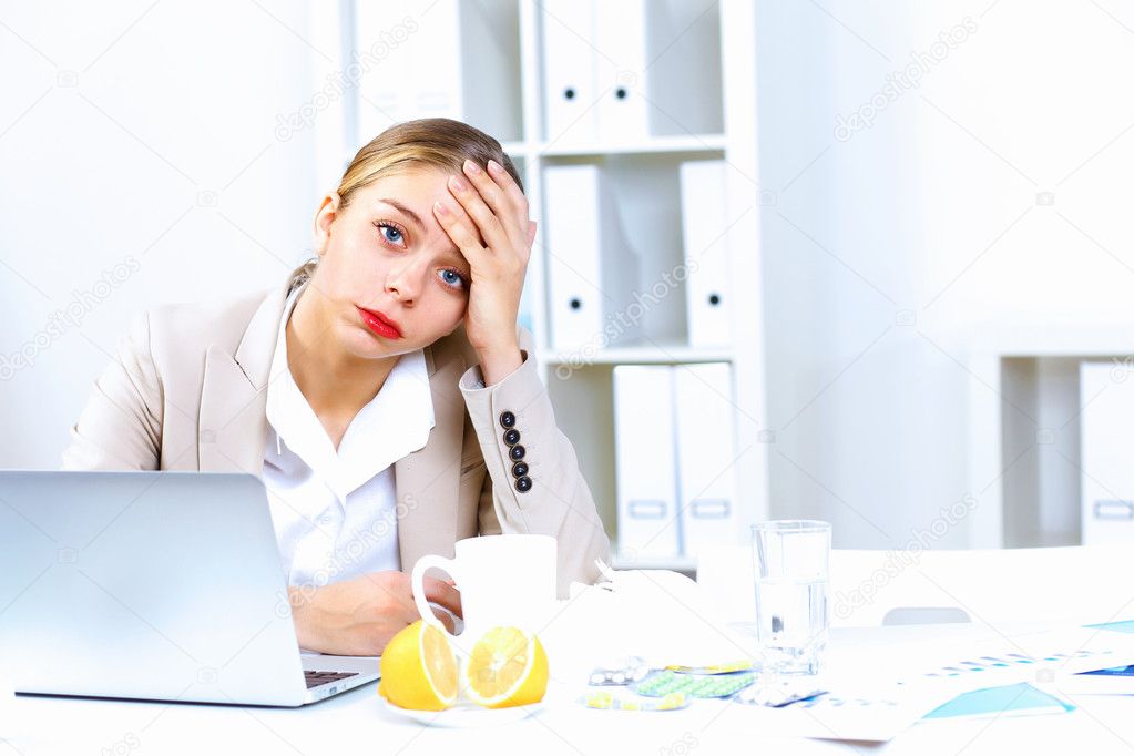 With cold and flu at work place Stock Photo by ©SergeyNivens 10270271