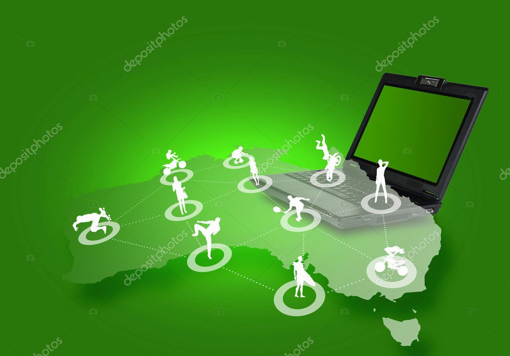 Laptop computer with symbols communication Stock Photo by ©SergeyNivens ...