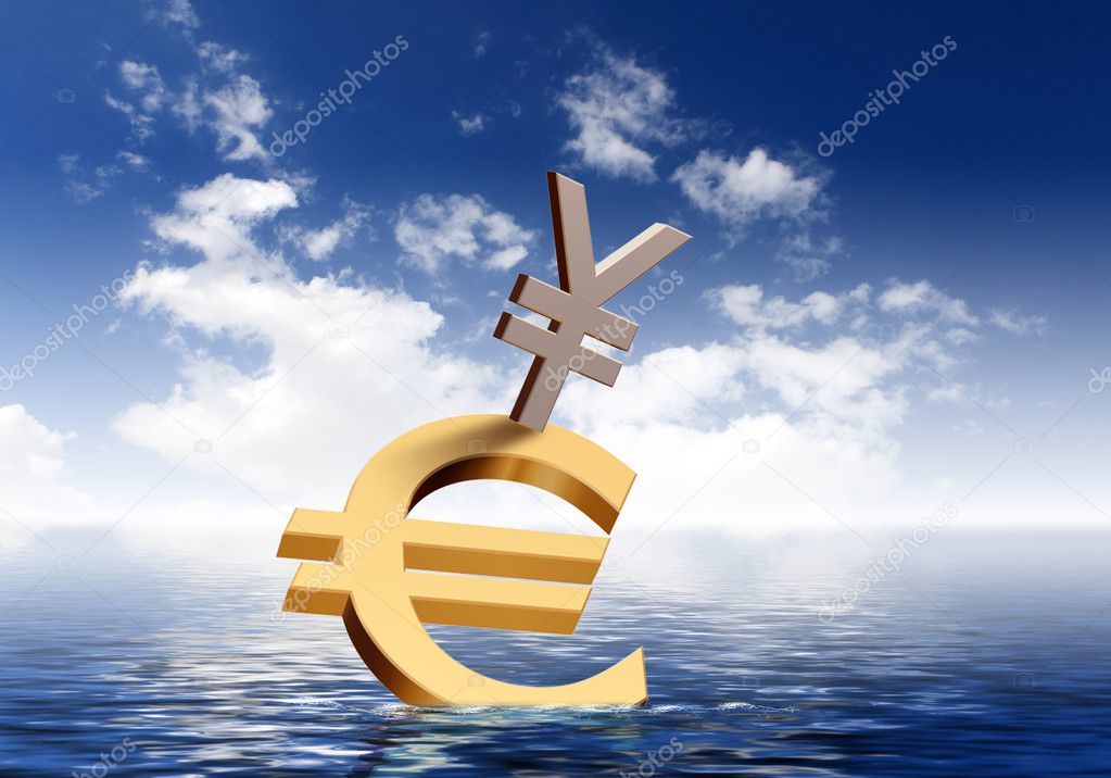 Currency symbols floating in blue sea — Stock Photo © SergeyNivens #9576062