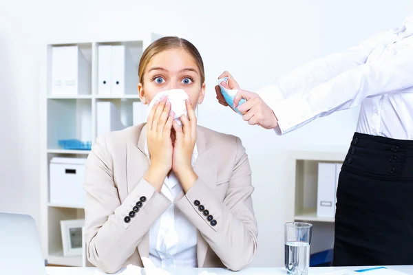 With cold and flu at work place - Stock Image - Everypixel