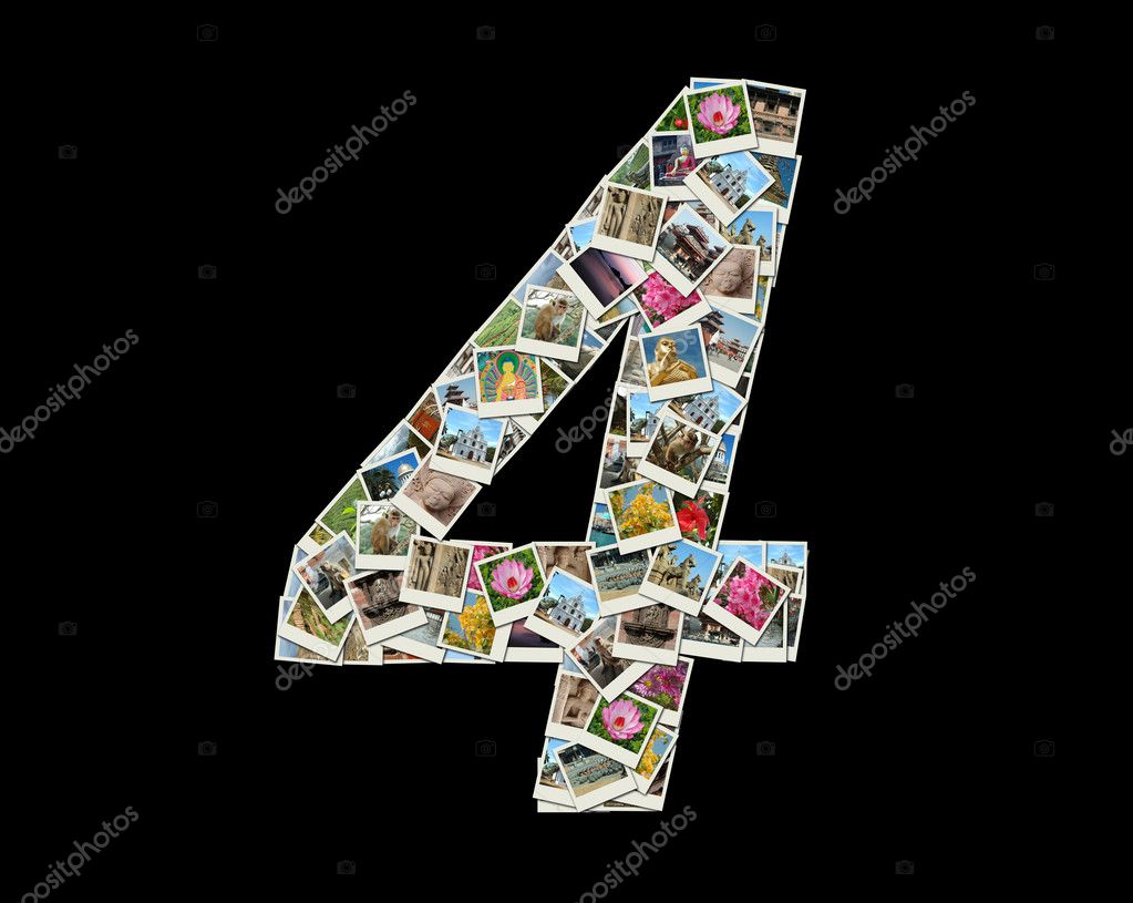 Shape of "4" figure made like collage of travel photos Stock ...