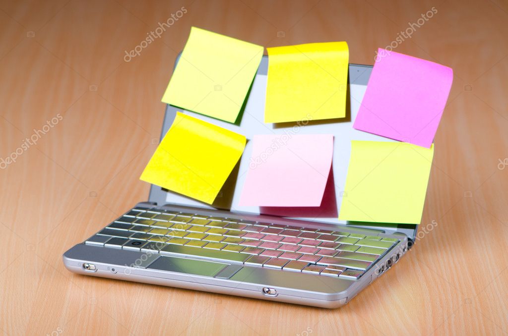 Netbook with reminder notes Stock Photo by ©Elnur_ 8114151
