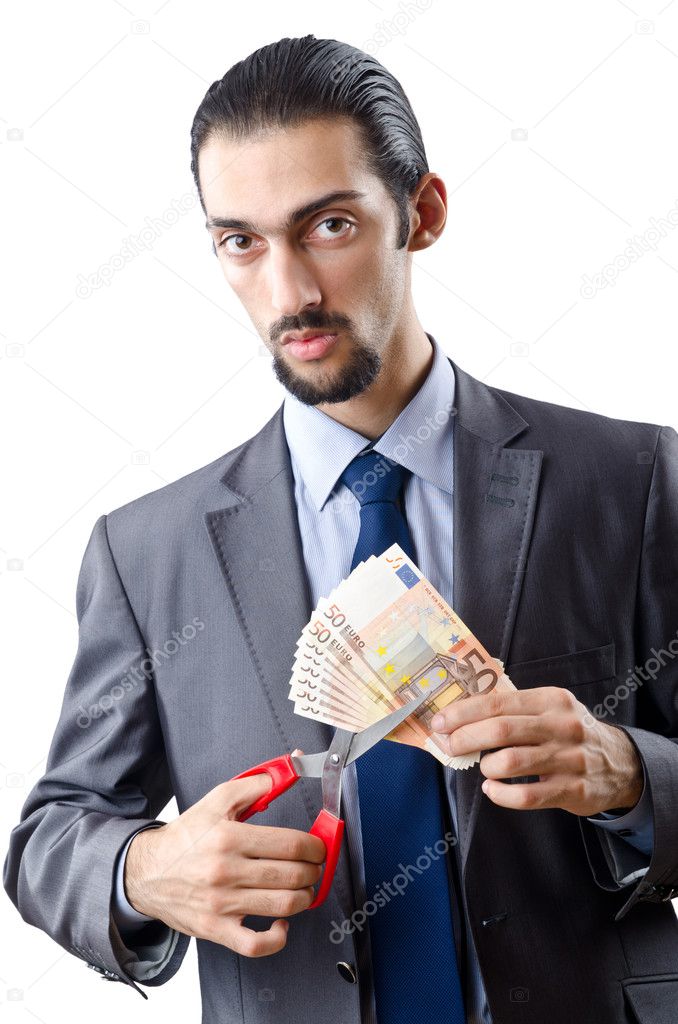 Man cutting money on white — Stock Photo © Elnur_ #8746286