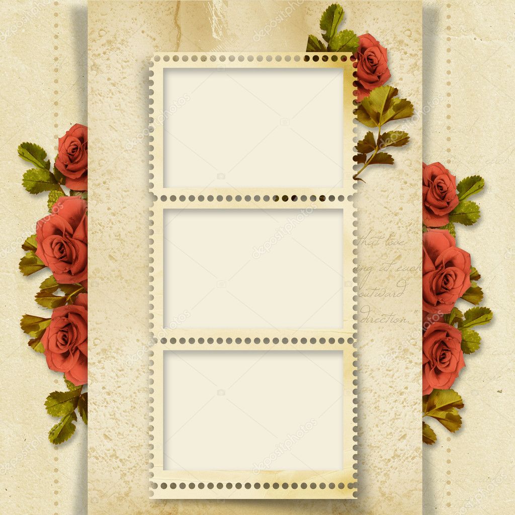 Old stamp-frame on vintage background with roses — Stock Photo © chiffa ...