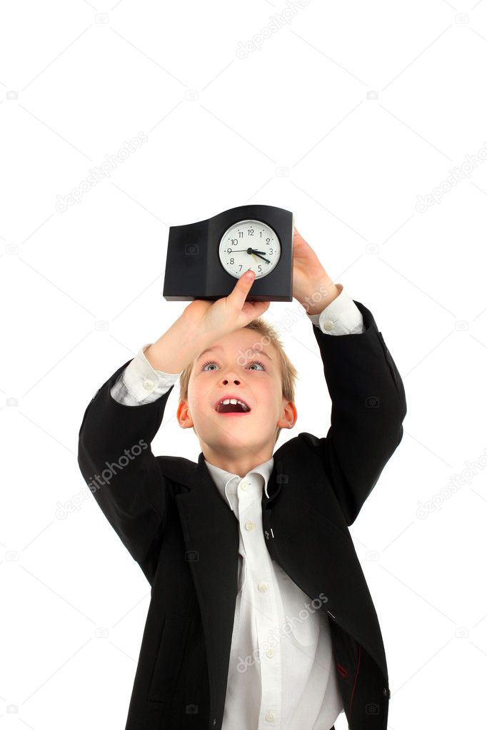 Schoolboy with clock Stock Photo by ©sabphoto 8705599