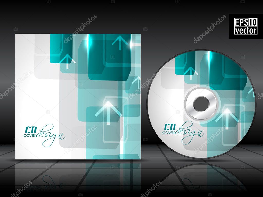 Vector CD cover in green color with upside arrow sign and space for ...