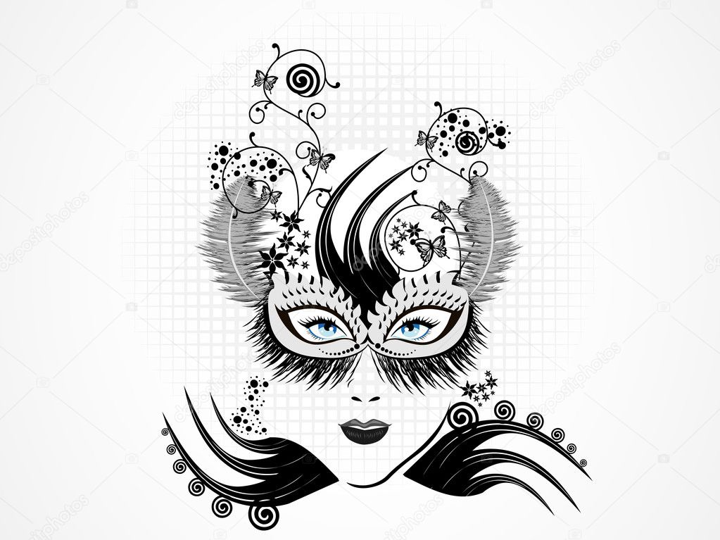 Abstract women mask with black and white feathers,visit our port Stock ...