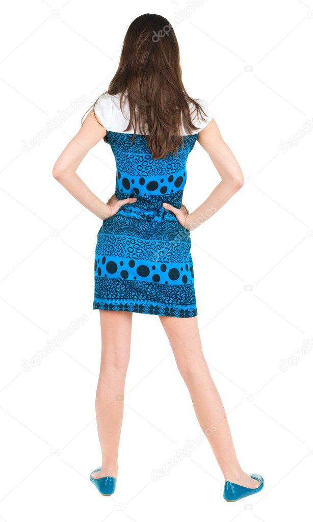 Back view of standing beautiful brunette woman. Stock Photo by ...