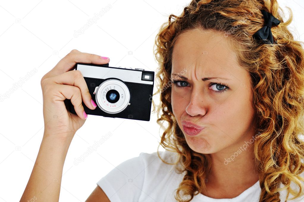Cute girl with camera isolated — Stock Photo © zurijeta #10421299