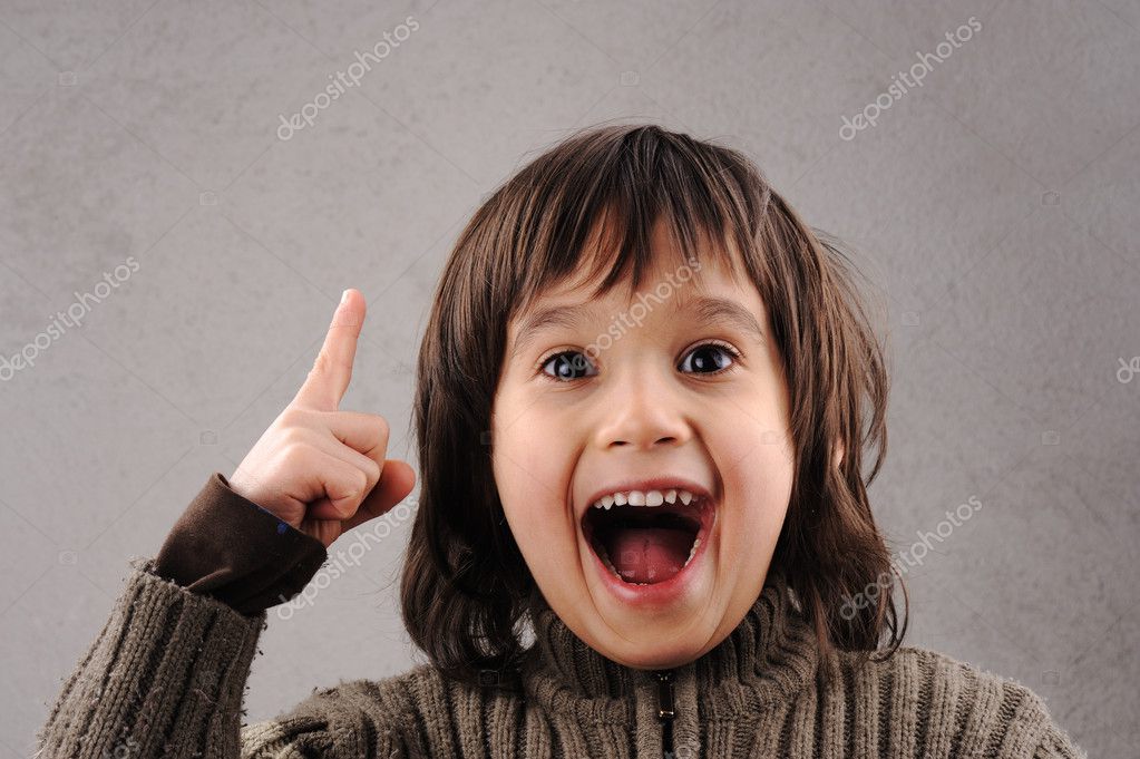 Schoolboy, series of clever kid 6-7 years old with facial expressions ...