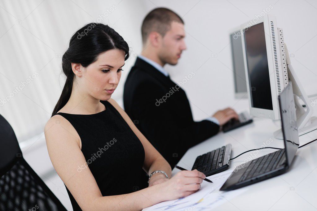 Business group working in customer and help desk office Stock Photo by ...