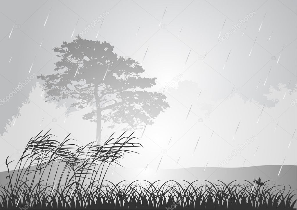 Pine tree under rain illustration — Stock Vector © Dr.PAS #8544178