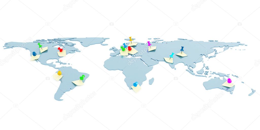 Global map with attached pins and stickers Stock Photo by ©Serp77 9360709