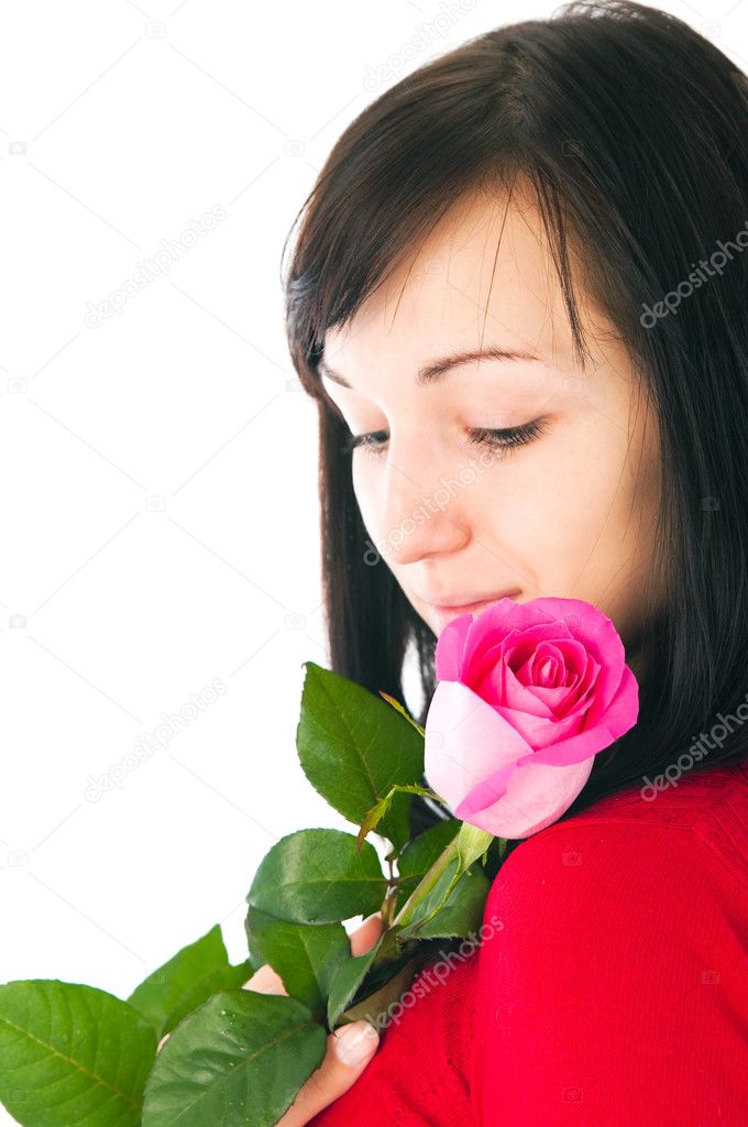 The romantic girl with a pink rose Stock Photo by ©soloir 10502399