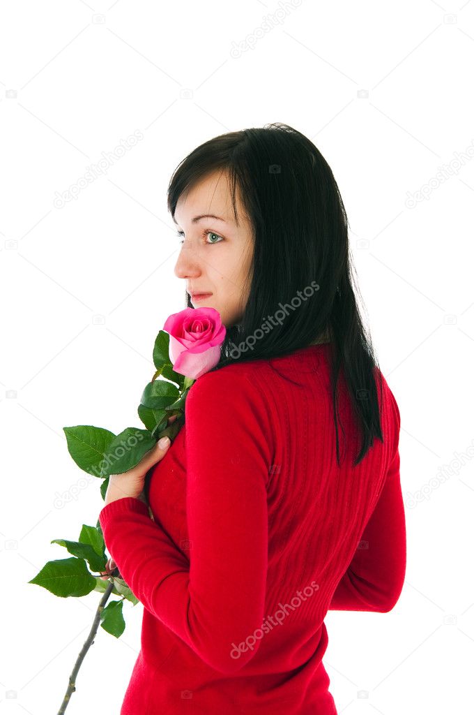 The romantic girl with a pink rose Stock Photo by ©soloir 10502401