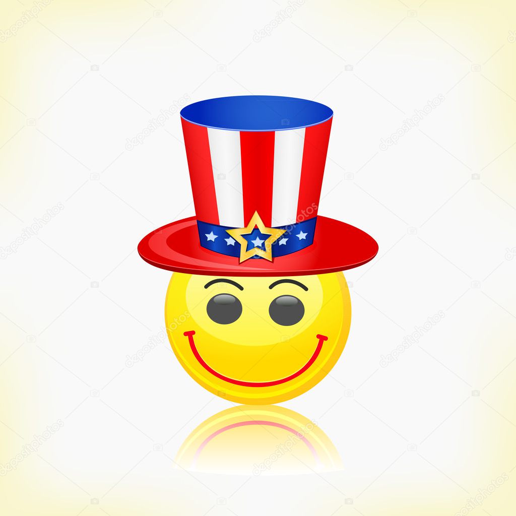 Yellow Round Smiley Face Wearing American Hat — Stock Vector © nikifiva ...