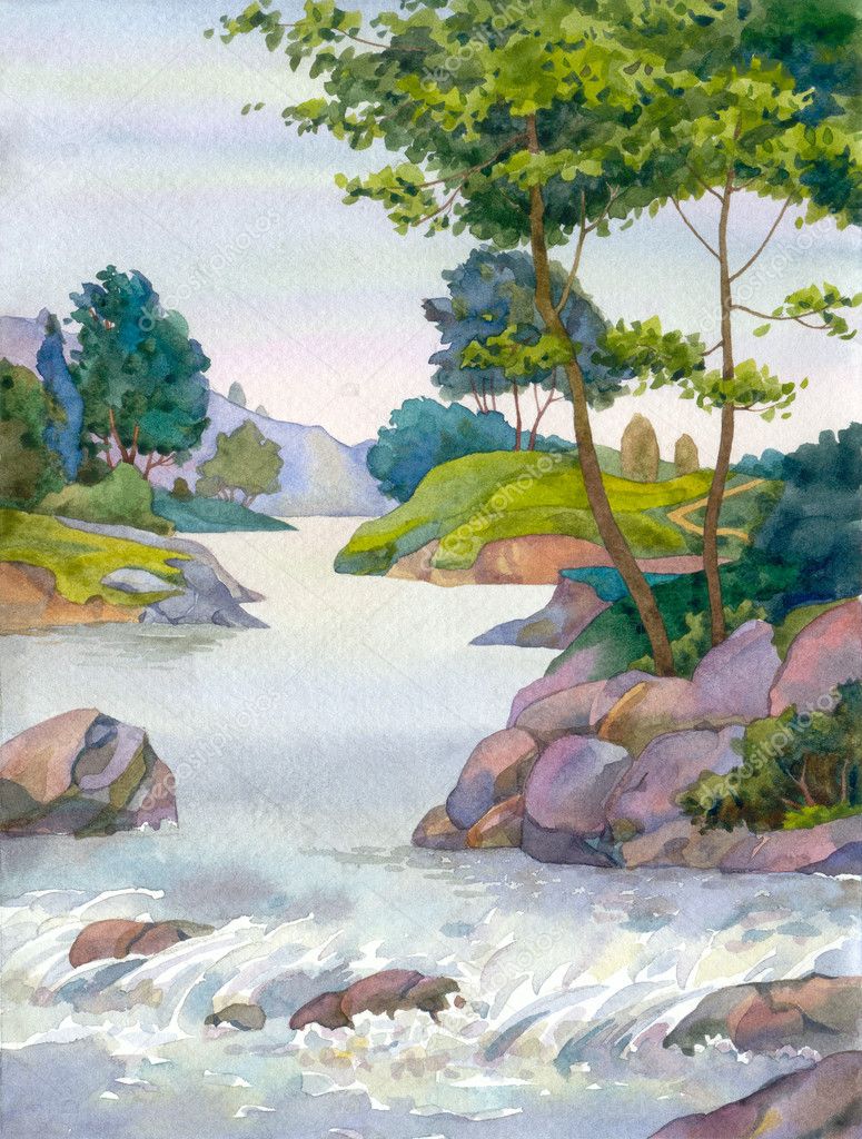 Tree by a mountain stream Stock Illustration by ©Marinka #10046860