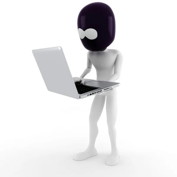 3d man hacker, stealing data from a laptop — Stock Photo ... 3d man hacker, stealing data from a laptop — Stock Photo ...