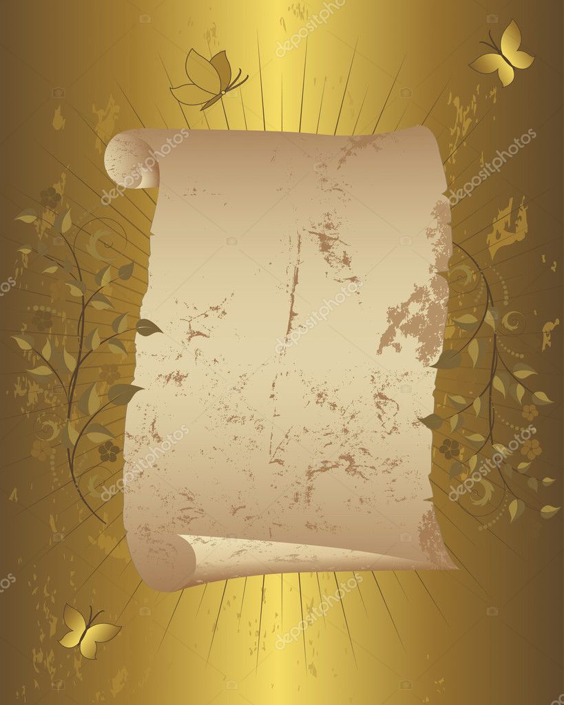 Vintage paper scroll on grunge gold background. Stock Vector Image by ...
