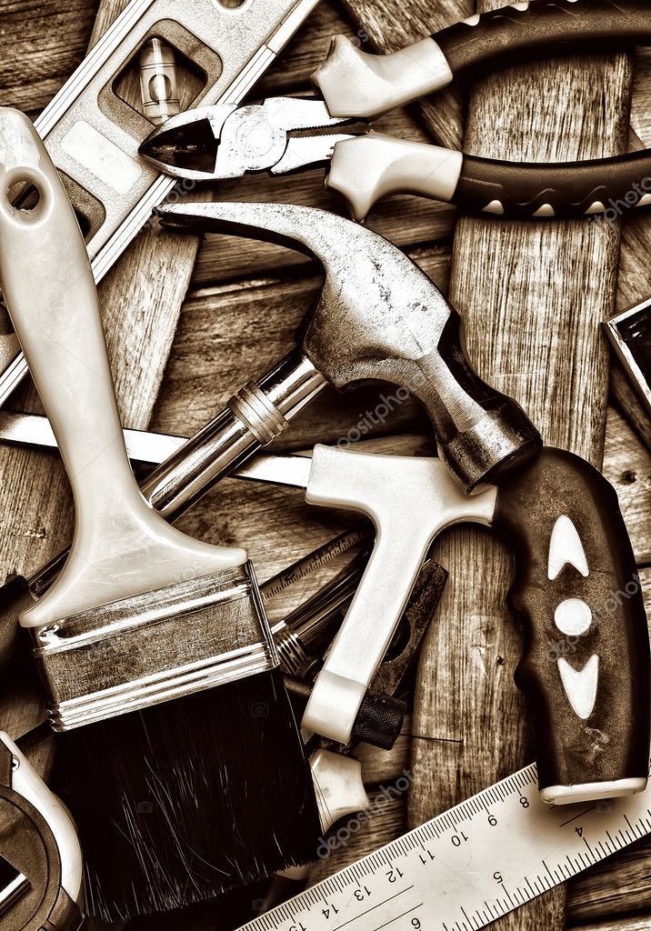 Old vintage image of a set of tools — Stock Photo © kmiragaya #8481454