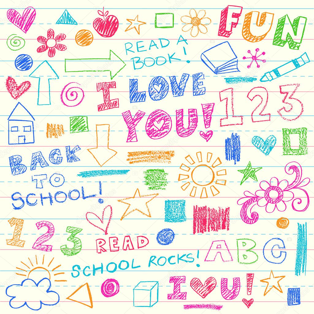 Kids Crayon Doodles Back to School Vector Illustration — Stock Vector ...