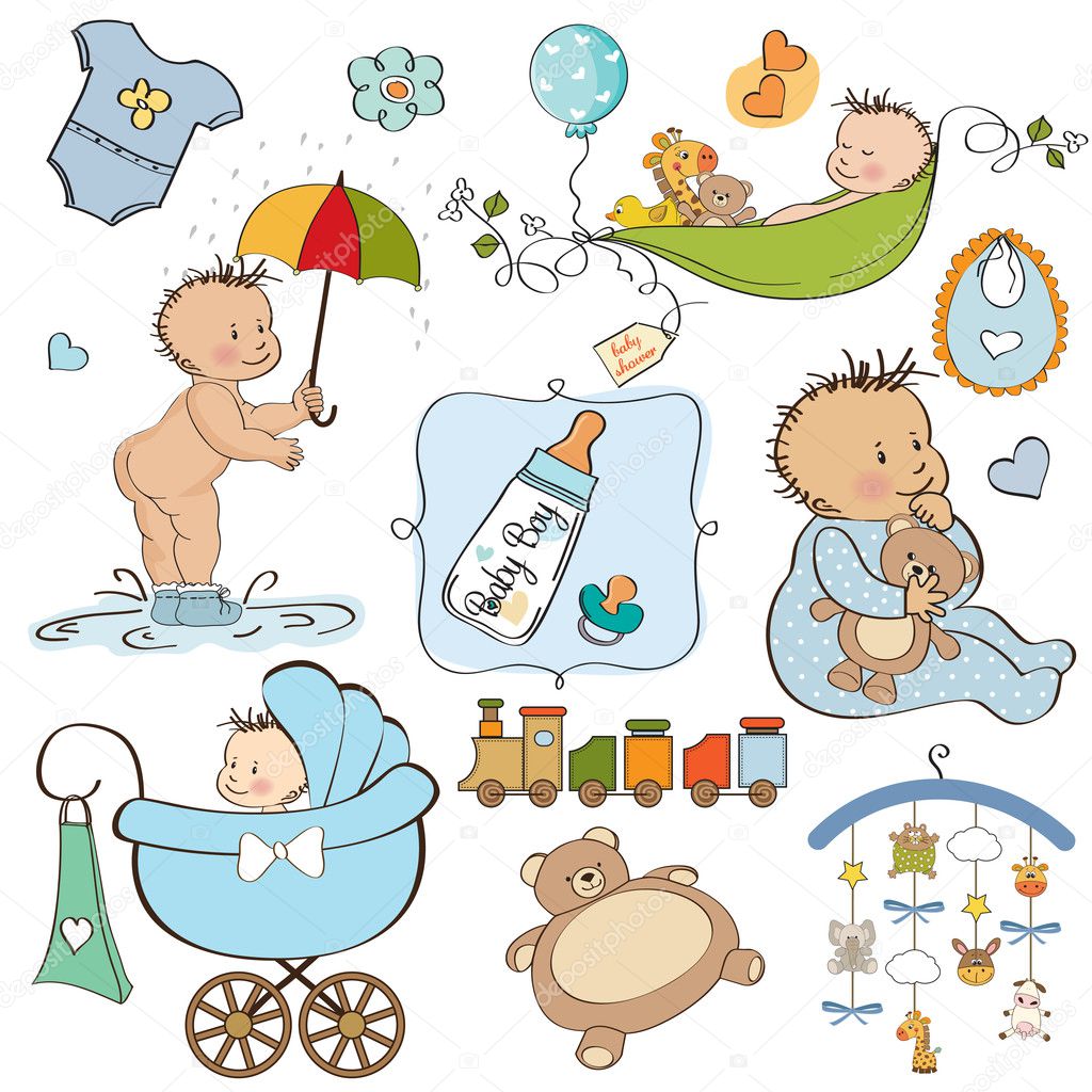 New baby boy elements set isolated on white background — Stock Photo ...