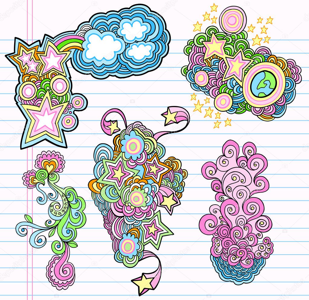 Groovy Doodle Design Elements Vector Set — Stock Vector ...