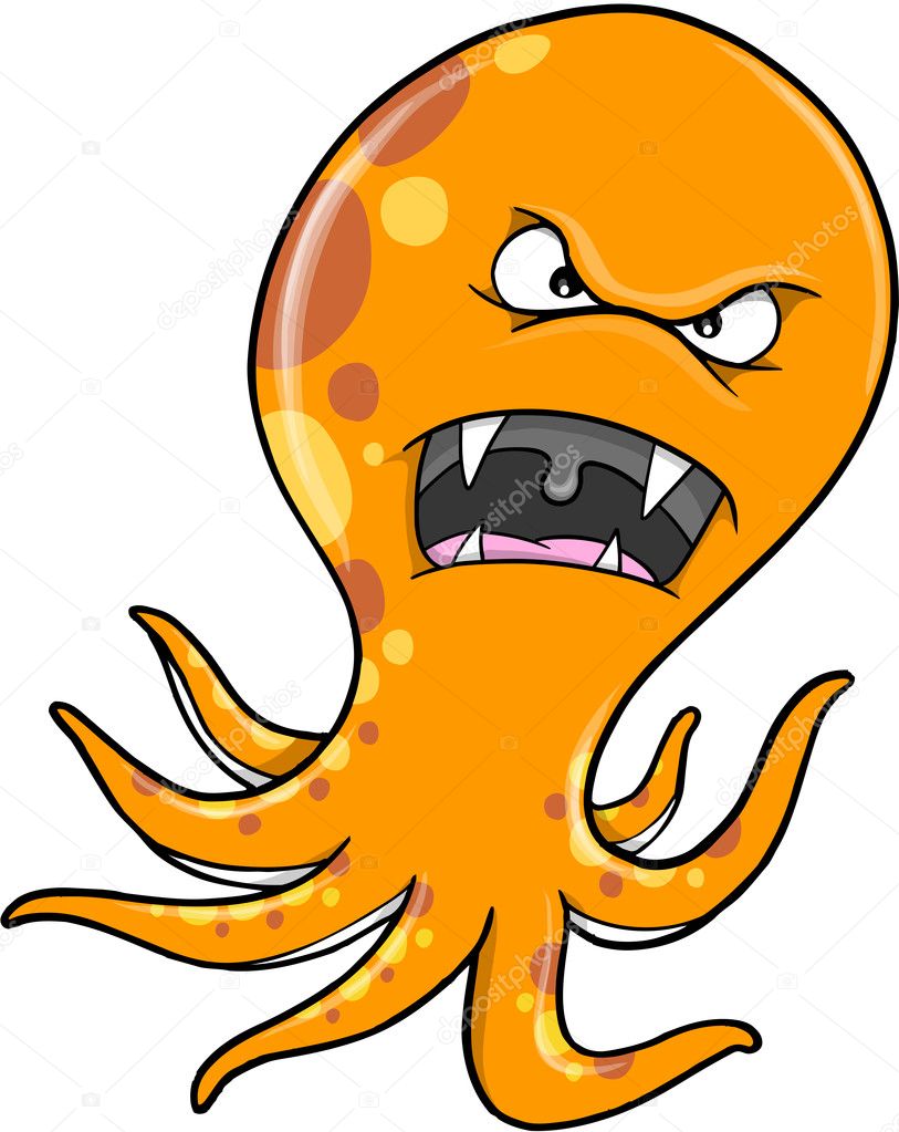 Angry Orange Octopus Vector Illustration Art — Stock Vector ...