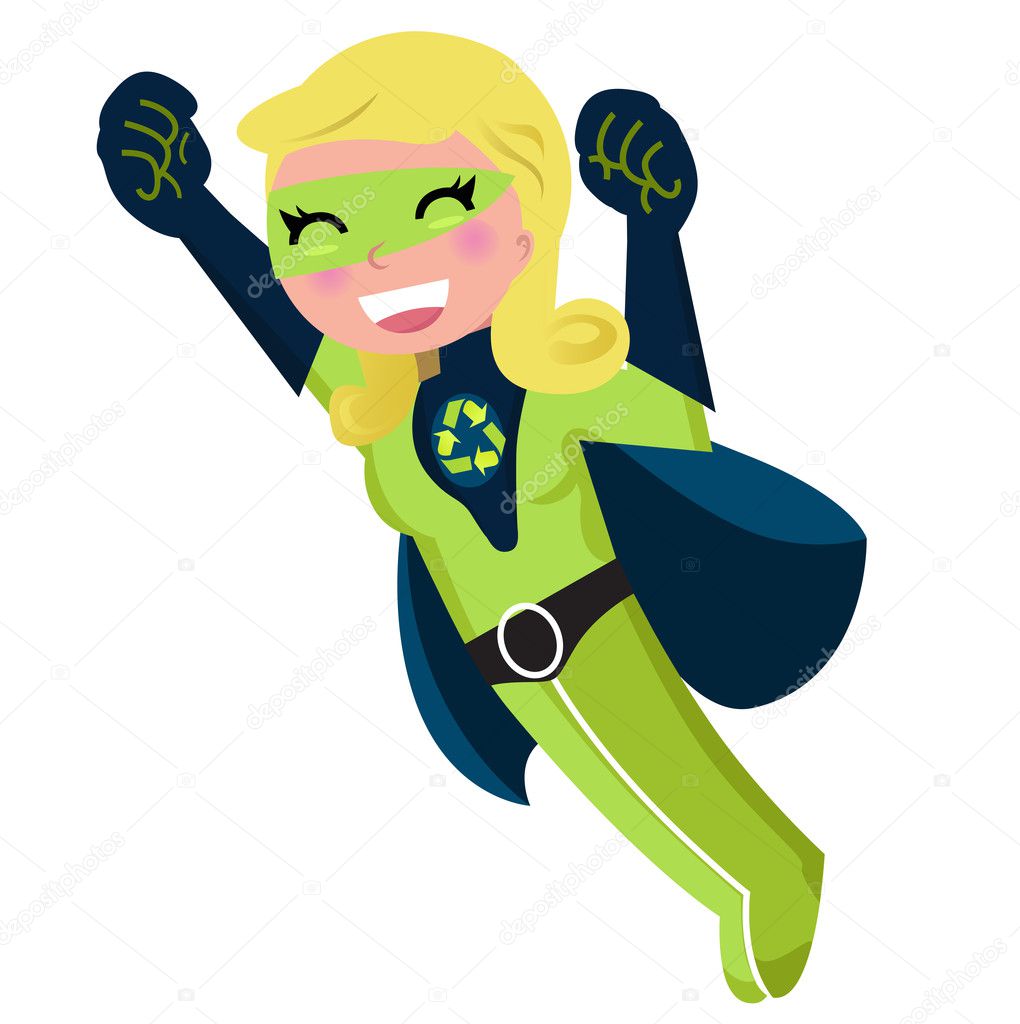 Cute green recycle superhero isolated on white — Stock Vector ...