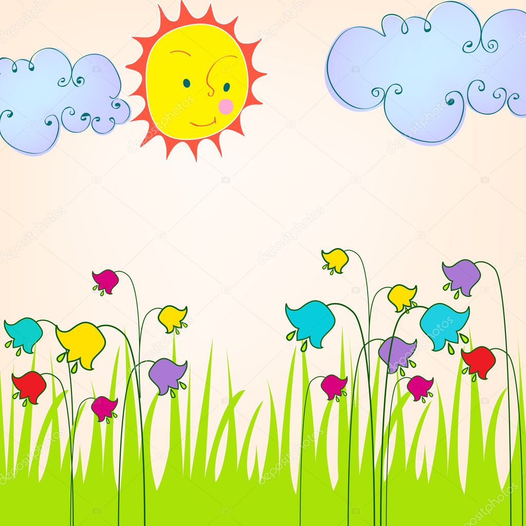 Cute spring meadow — Stock Vector © glyph_studio #10252805