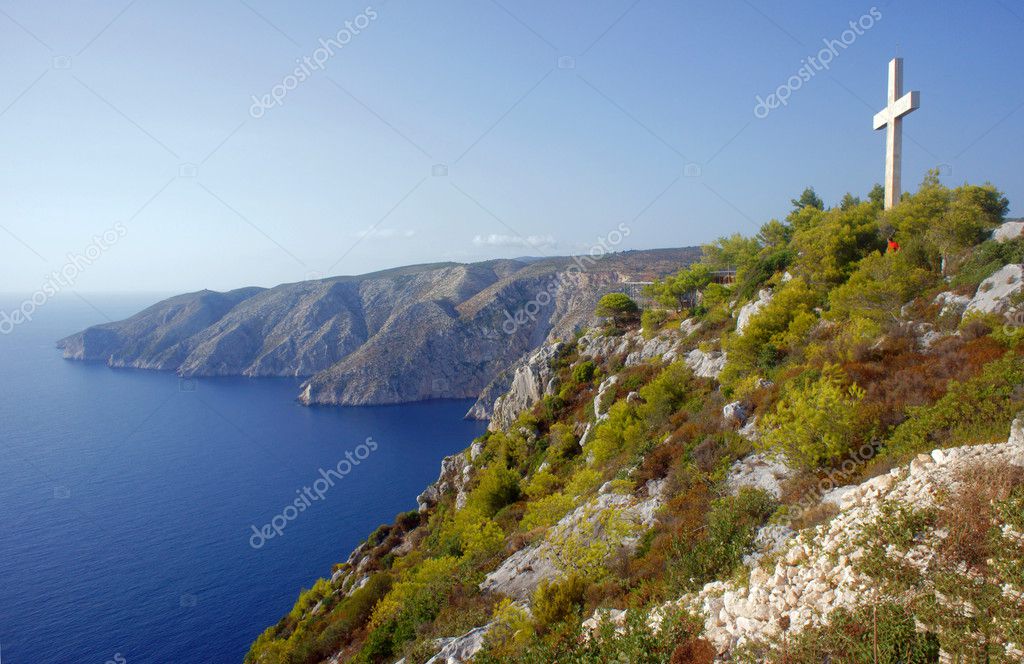 Cross on cliff face on Zakynthos island — Stock Photo © gkordus #9307807