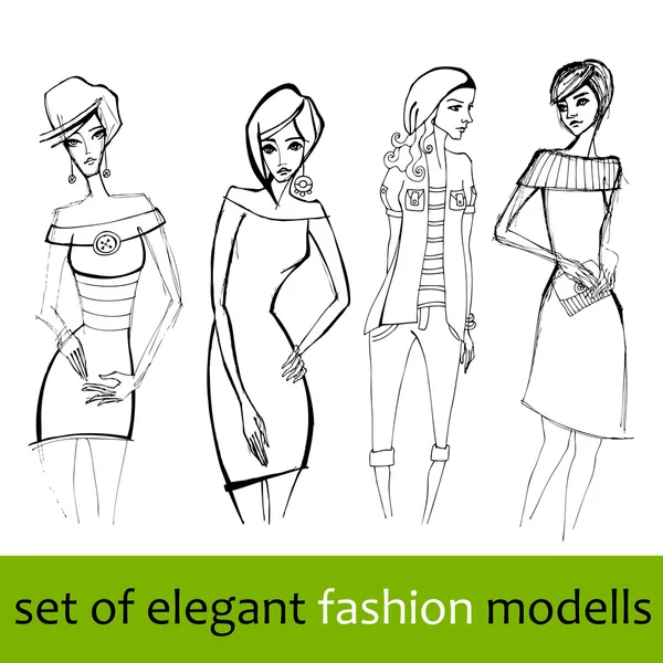Set of illustrated elegant stylized fashion models — Stock Photo © re ...