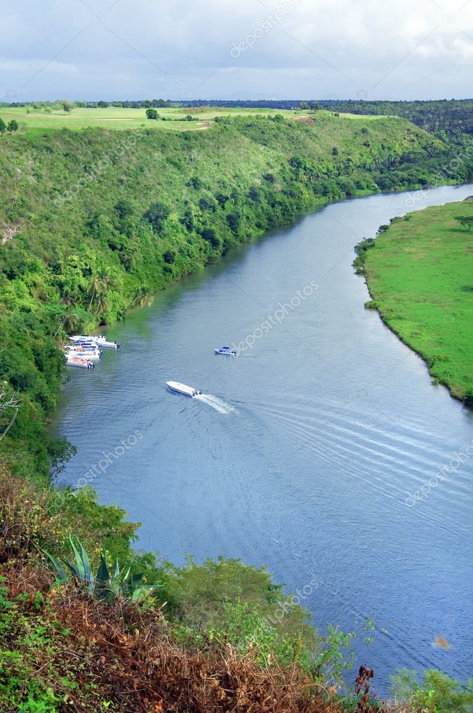 Tropical landscape of the river in the jungles of the Dominican ...