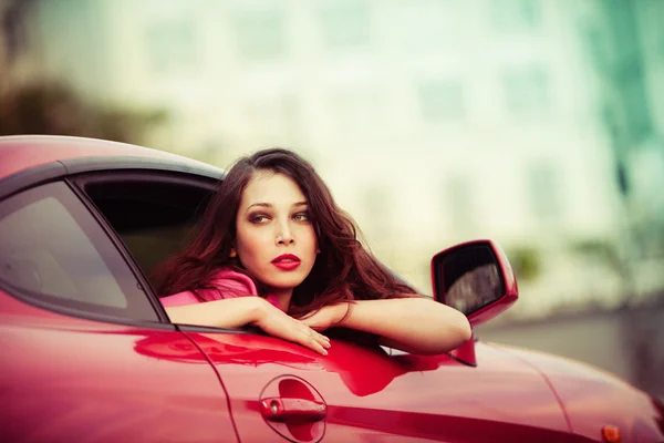 Girl red car Stock Photos, Royalty Free Girl red car Images | Depositphotos