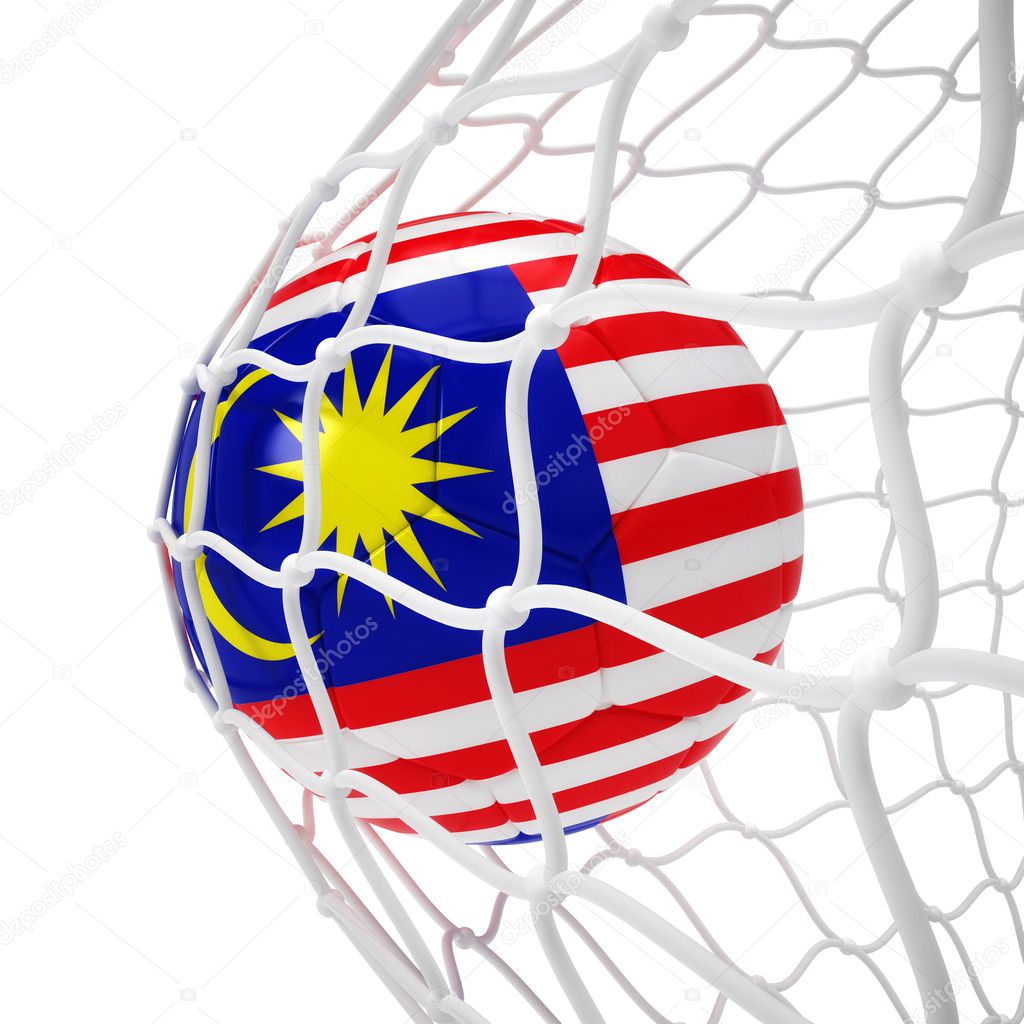 Malaysian soccer ball inside the net — Stock Photo © vahekatrjyan #9155639