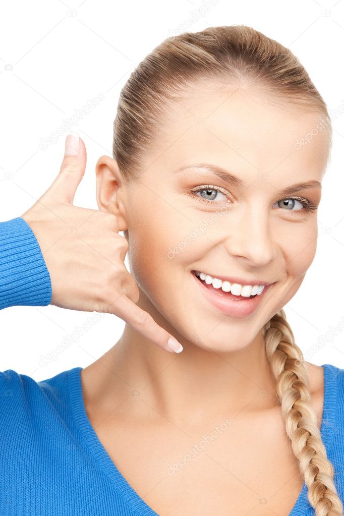 Woman making a call me gesture — Stock Photo © Syda_Productions #9715390