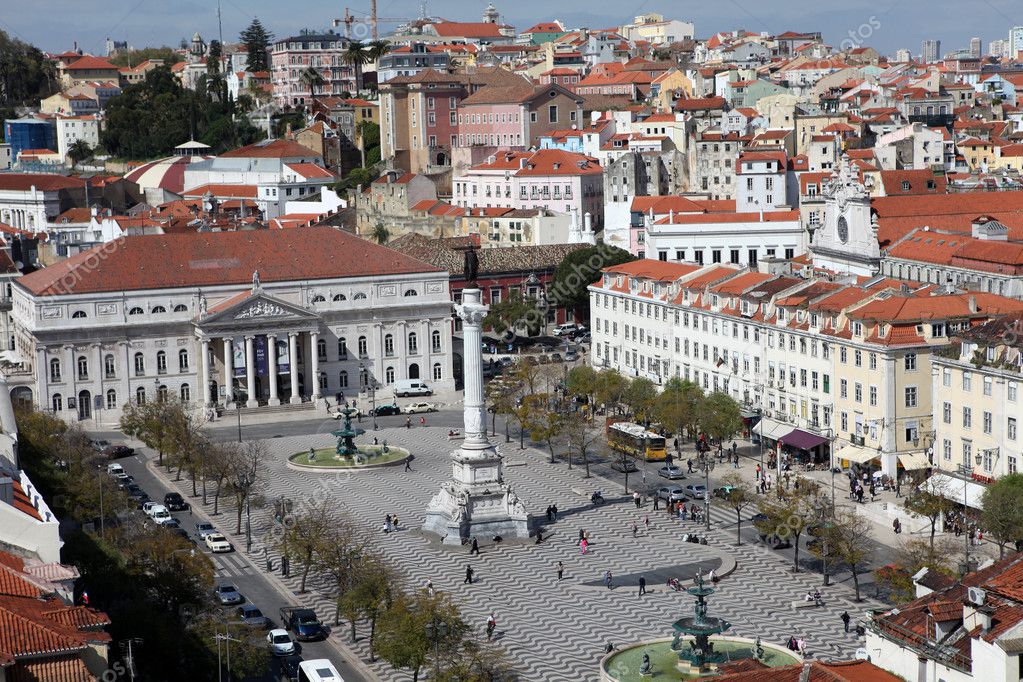 Rossio Square (Praca do Rossio) in Lisbon, Portugal — Stock Photo ...