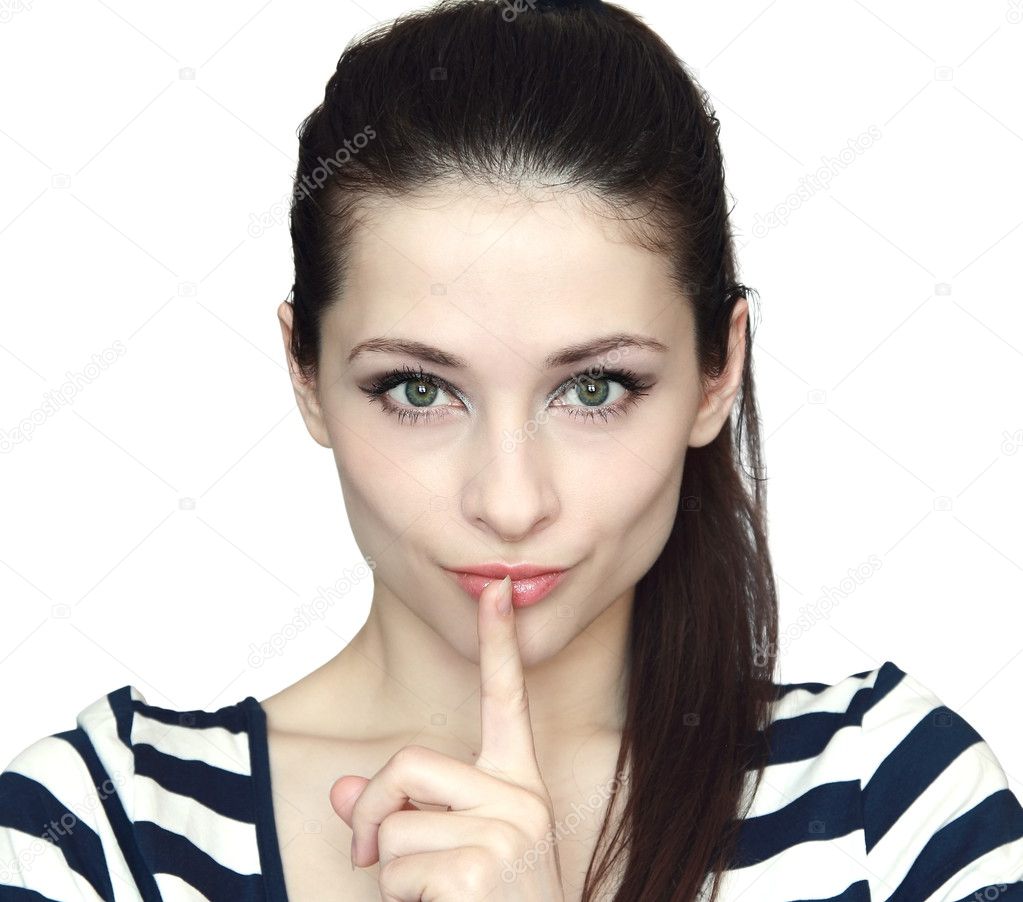 Beautiful woman with silence sign isolated on white background Stock ...