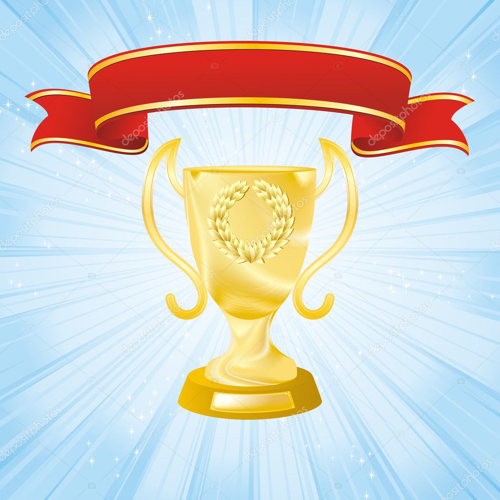 Golden cup on strip blue background Stock Vector Image by ©vberla #8486376