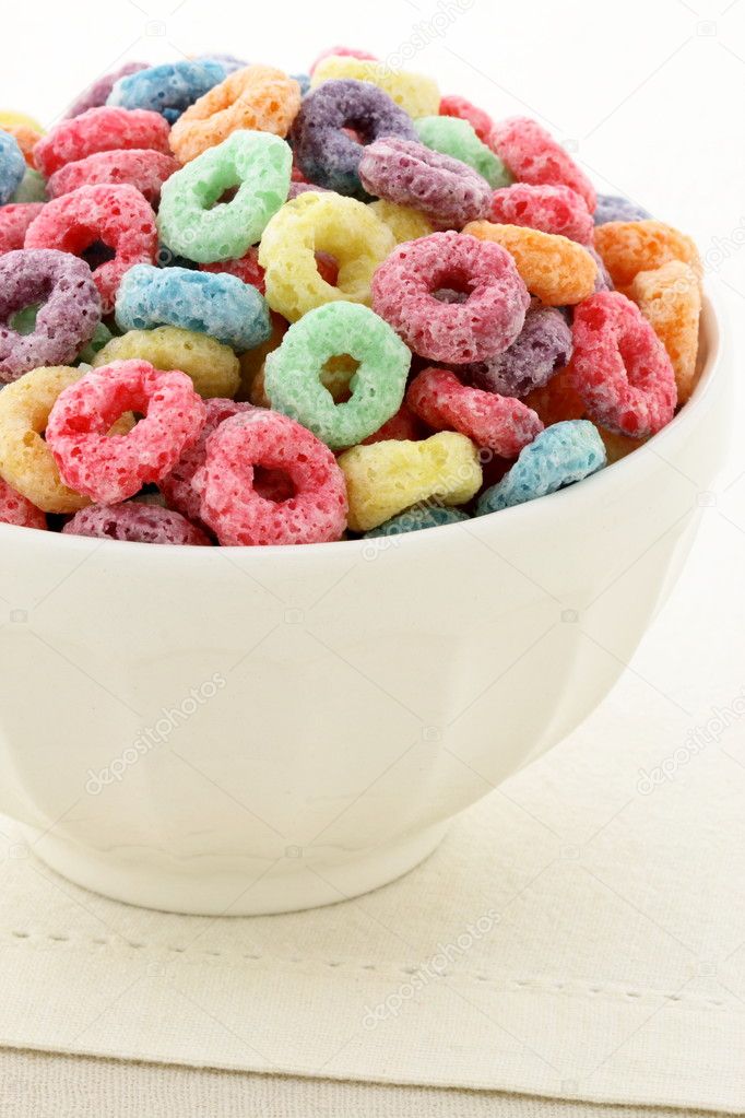Kids delicious and nutritious cereal loops or fruit cereal — Stock ...