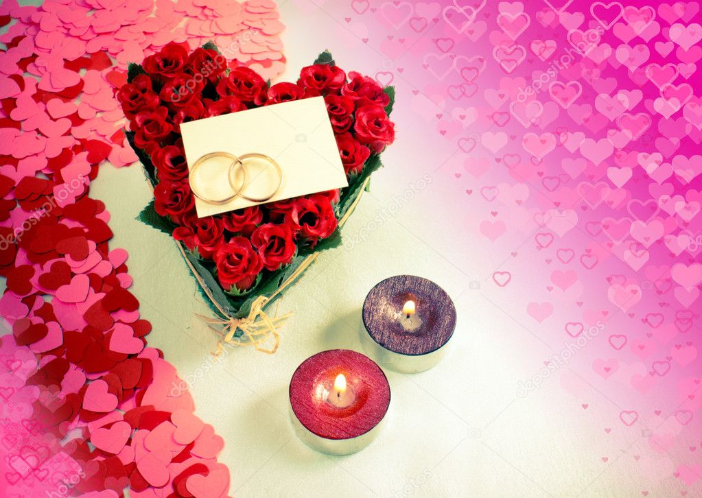 Two rings and a blank card with two candles Stock Photo by ©AndreyKr ...