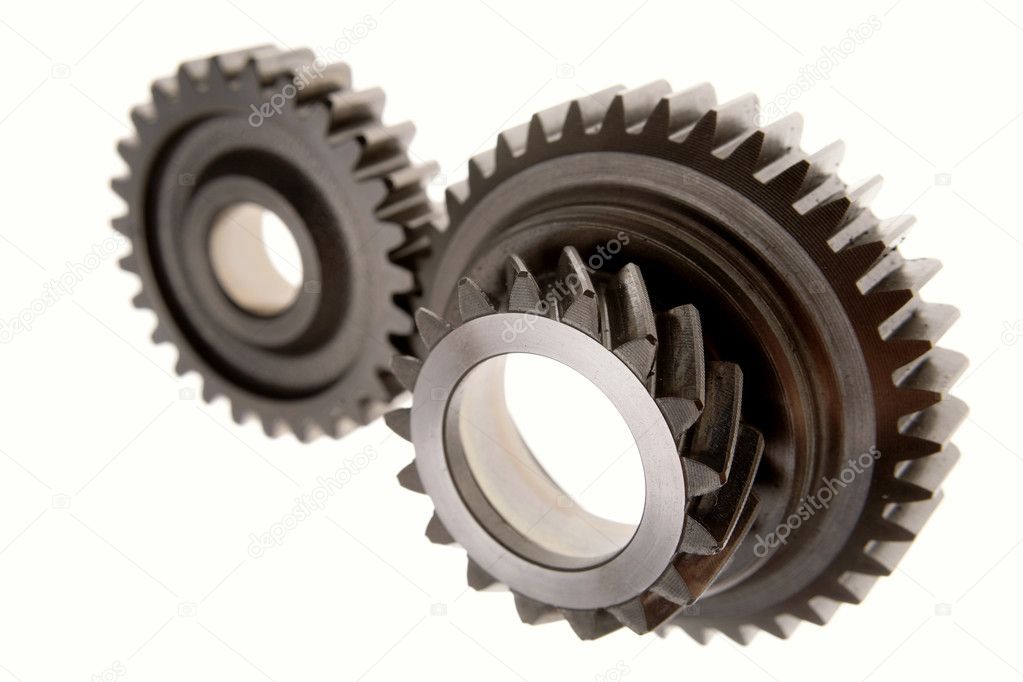 Two cogs connecting over white — Stock Photo © stillfx #8960386
