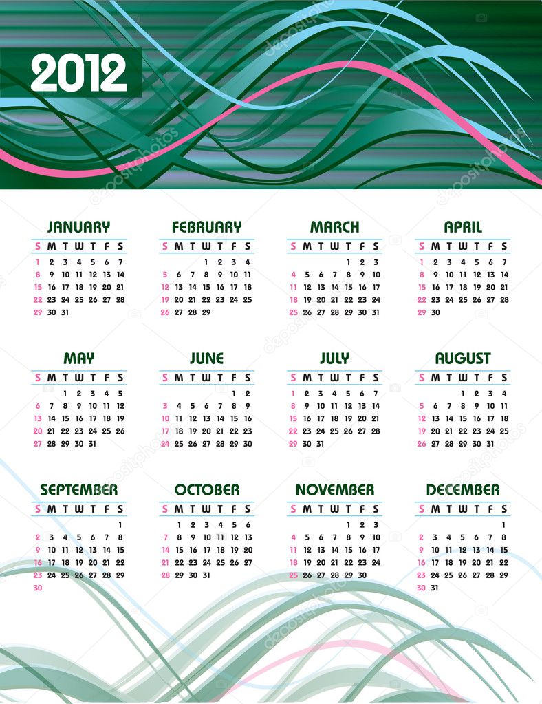 Calendario 2012 . Vector de stock #9536574 de ©marinakoven