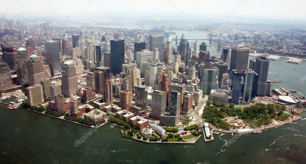 Aerial view of Lower Manhattan New York City — Stock Photo ...