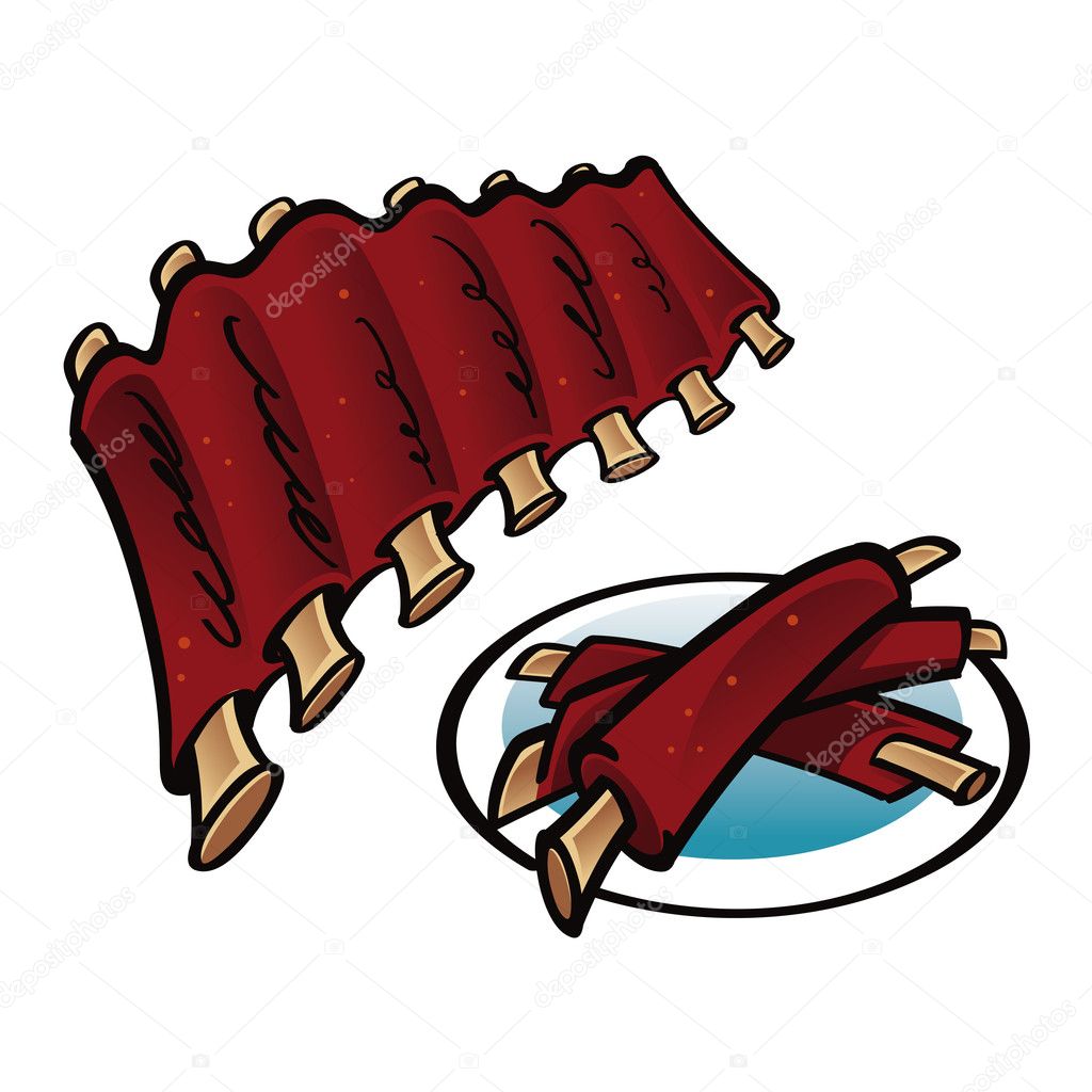 Costillas a la brasa en el plato vector, gráfico vectorial © ofchina ...