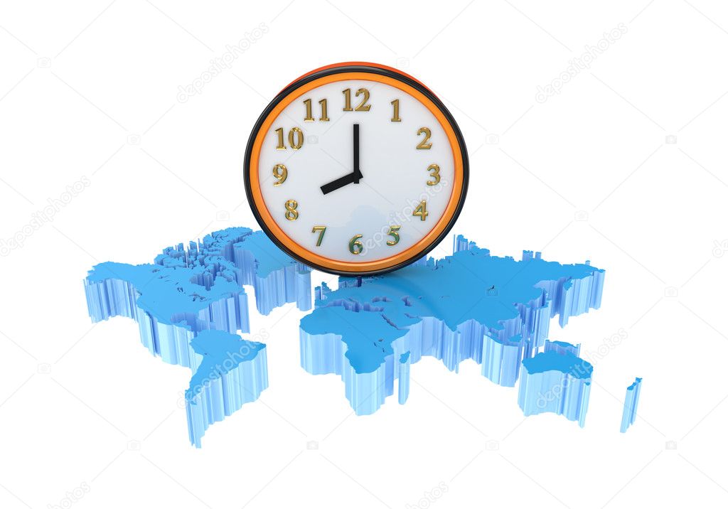 Mapa del mundo y gran reloj . — Foto de stock © rukanoga #8435333