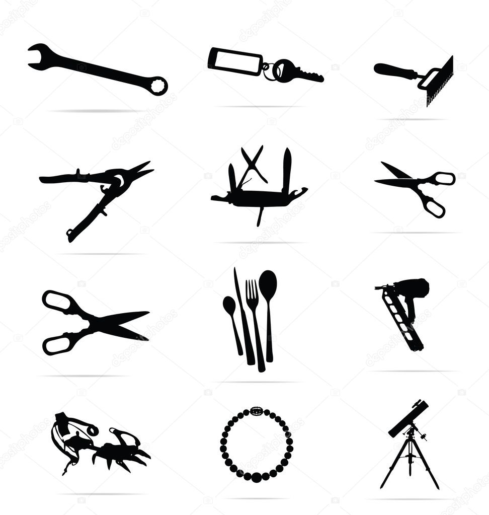 Black silhouettes of tools symbols set — Stock Vector © kednert #10423616
